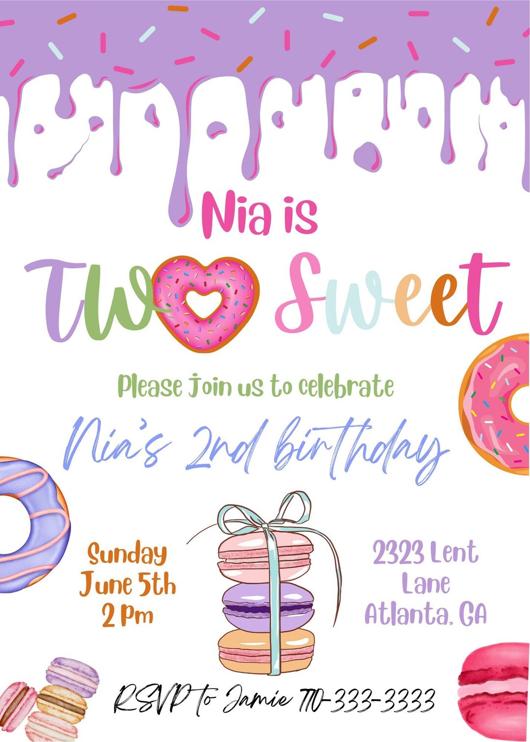 Two Sweet Birthday Invitation, Printable Two Sweet Invitation, Dessert ...