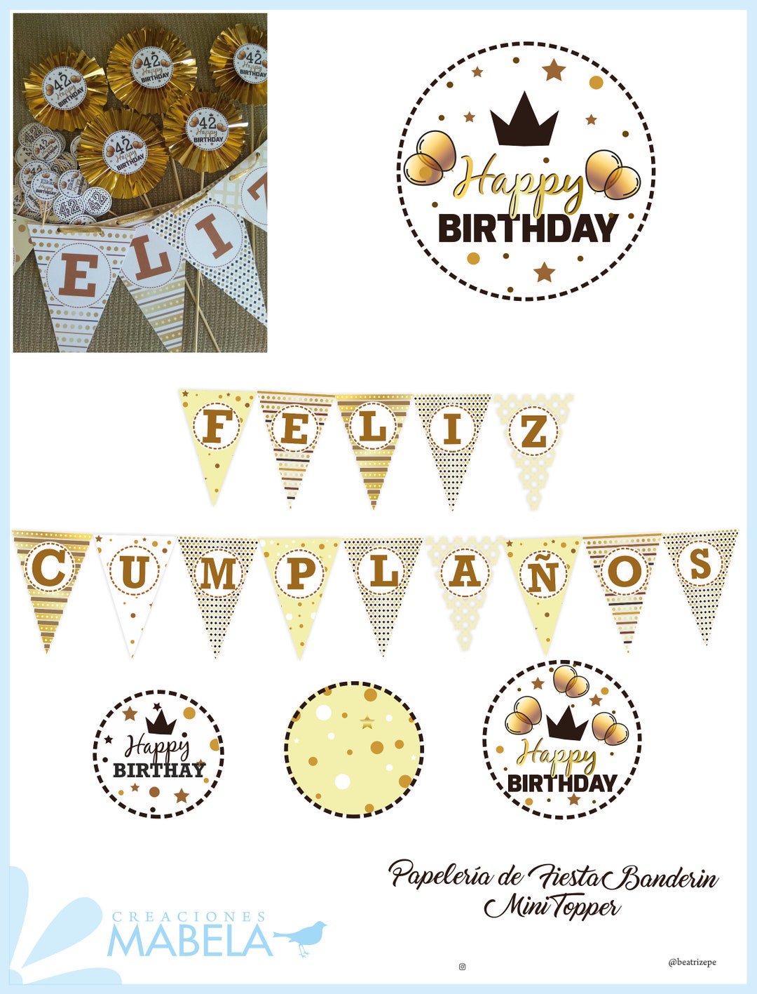 Happy Birthday Banderin and Toppers - Etsy