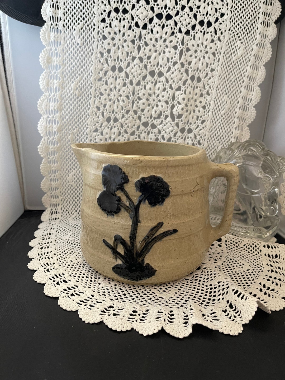 Vintage Pottery Pitcher Blue Flowers - Etsy