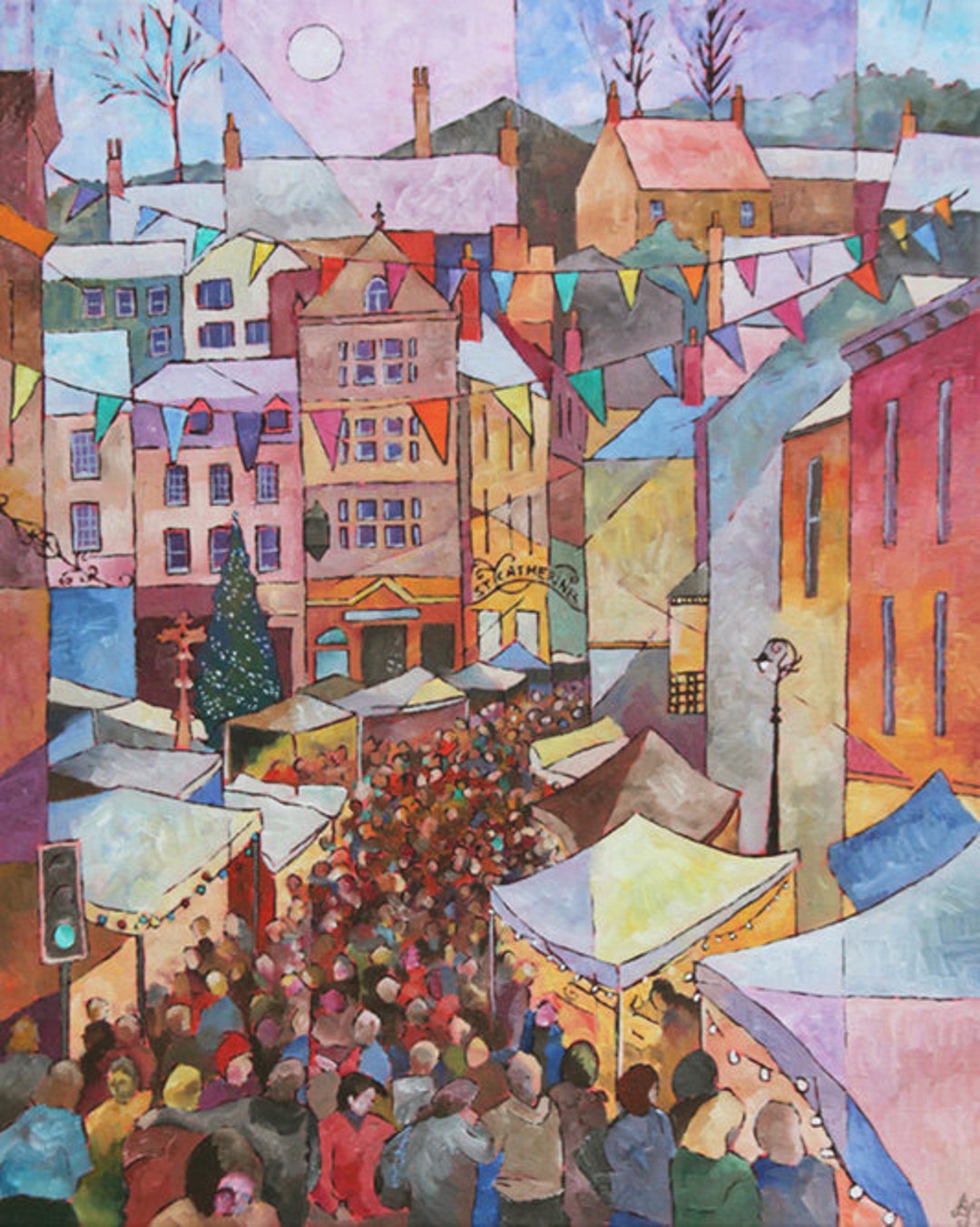 Festive Market, Frome, Original Oil on Canvas Painting by Amy Yates ...