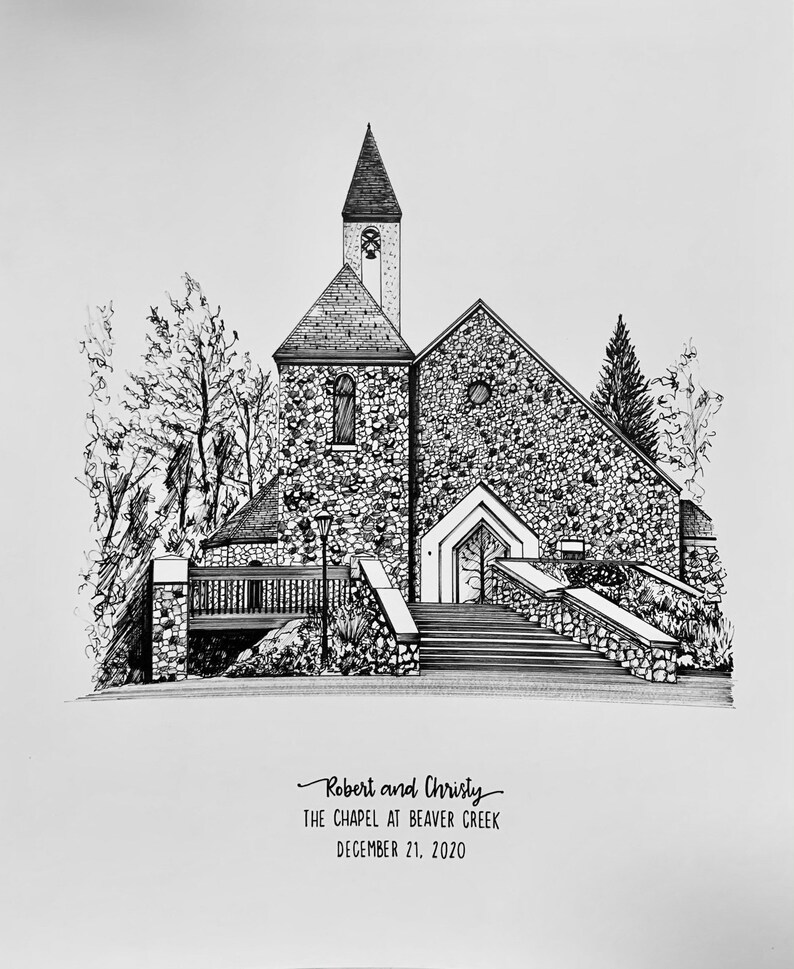 Custom Pen and Ink Church Drawing Gift for Anniversary Your - Etsy