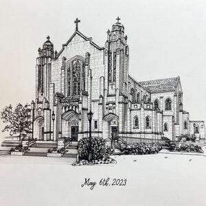 Custom Pen and Ink Church Drawing (gift for Anniversary, a Special Day ...