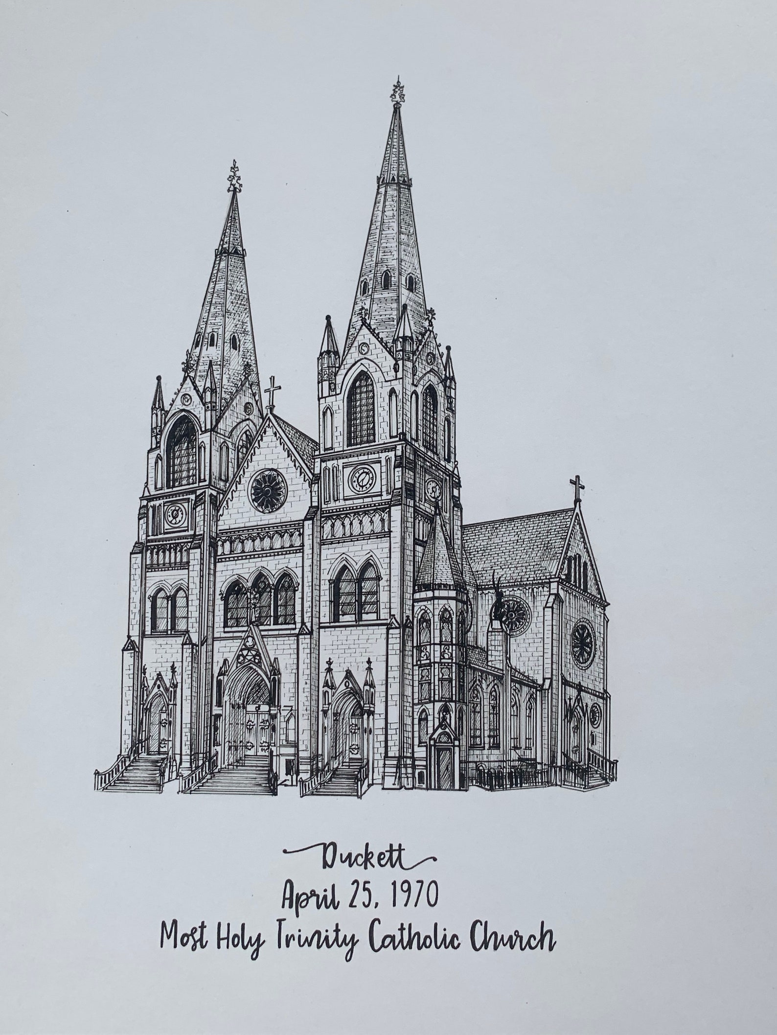 Custom Pen and Ink Church Drawing (gift for Anniversary, a Special Day ...