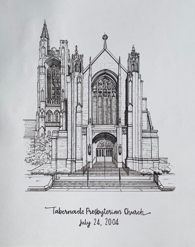 Custom Pen and Ink Church Drawing (gift for Anniversary, a Special Day ...