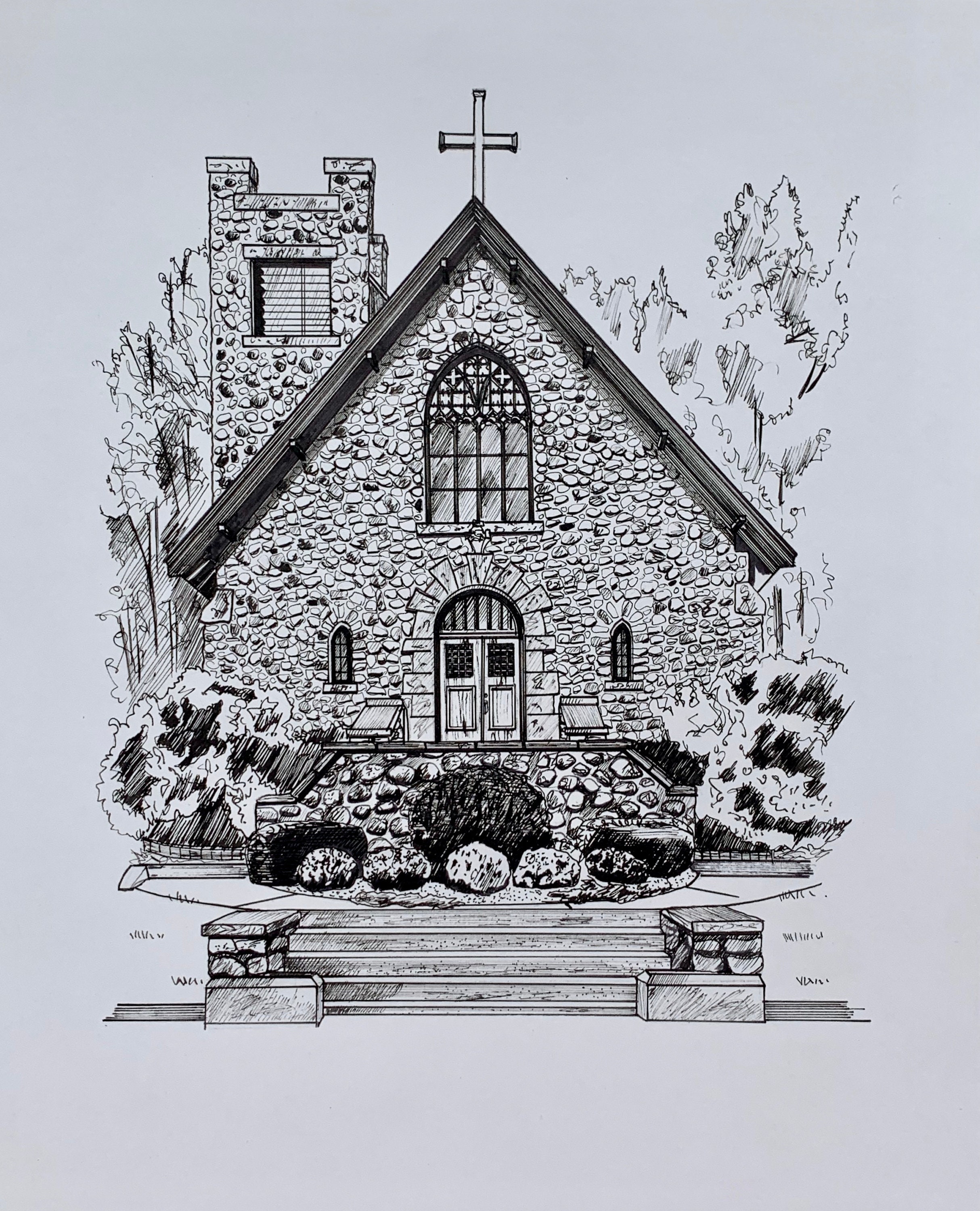 Custom Pen and Ink Church Drawing (gift for Anniversary, a Special Day ...