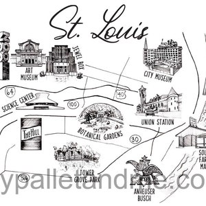 St. Louis Landmark Map Fine Art Print (perfect Gift for the St. Louis ...