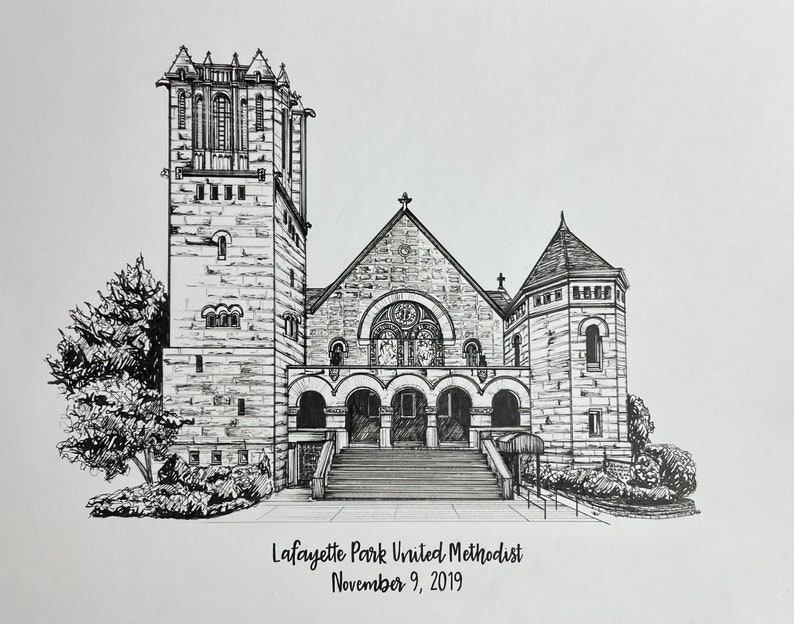 Custom Pen and Ink Church Drawing Gift for Anniversary Your - Etsy