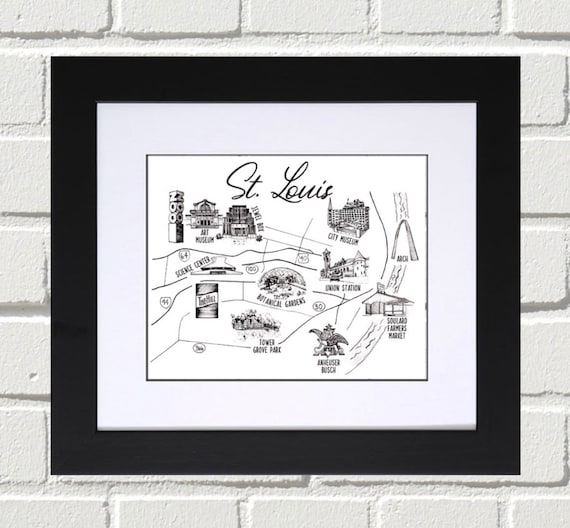 St. Louis Landmark Map Fine Art Print perfect Gift for the - Etsy