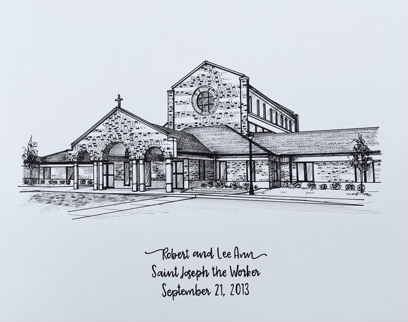 Custom Pen and Ink Church Drawing Gift for Anniversary Your - Etsy