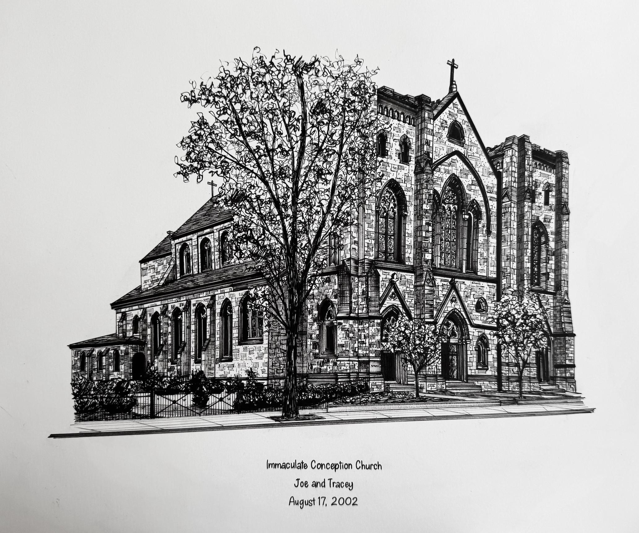 Custom Pen and Ink Church Drawing (gift for Anniversary, a Special Day ...