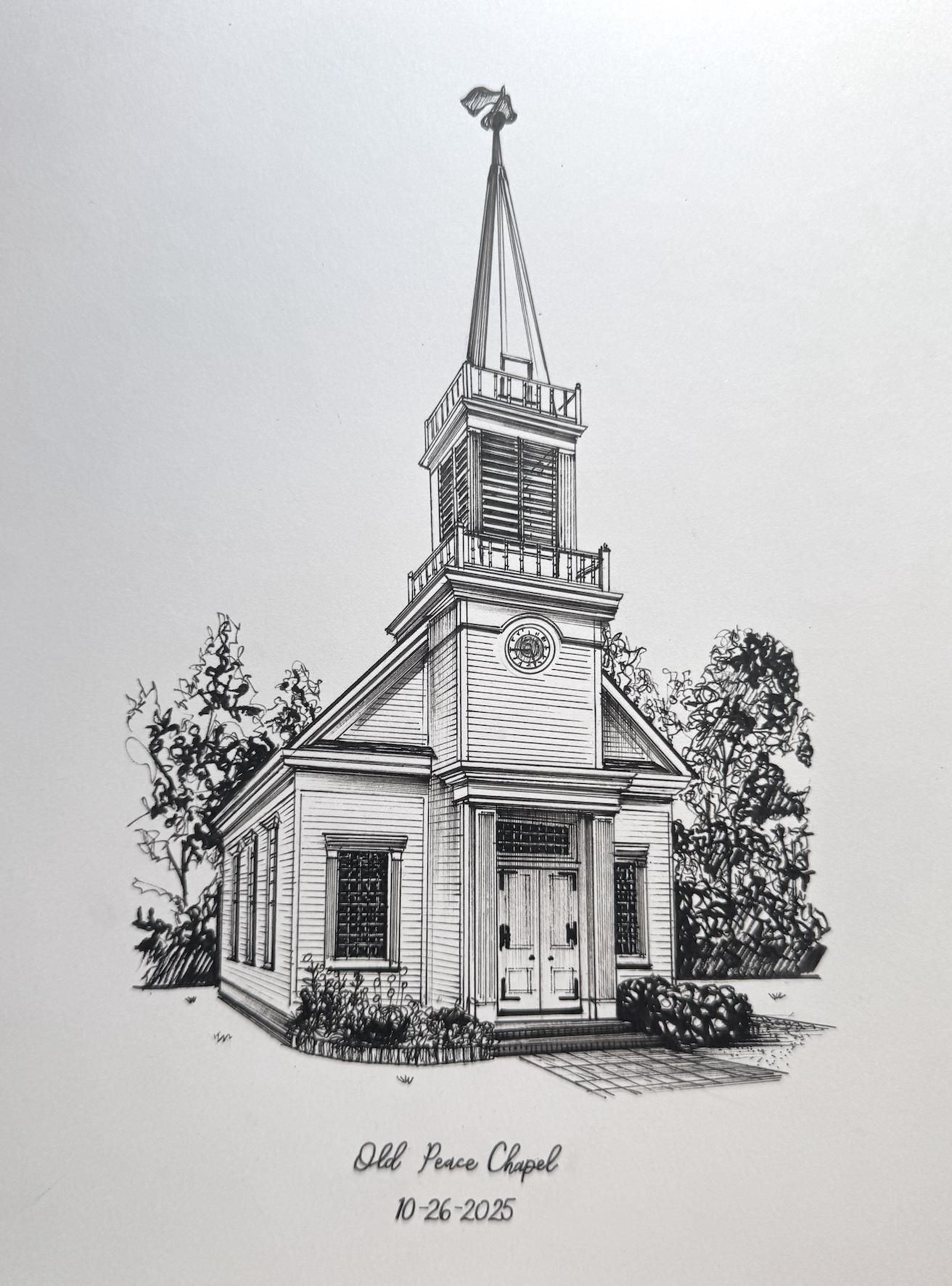 Custom Pen and Ink Church Drawing (gift for Anniversary, a Special Day ...