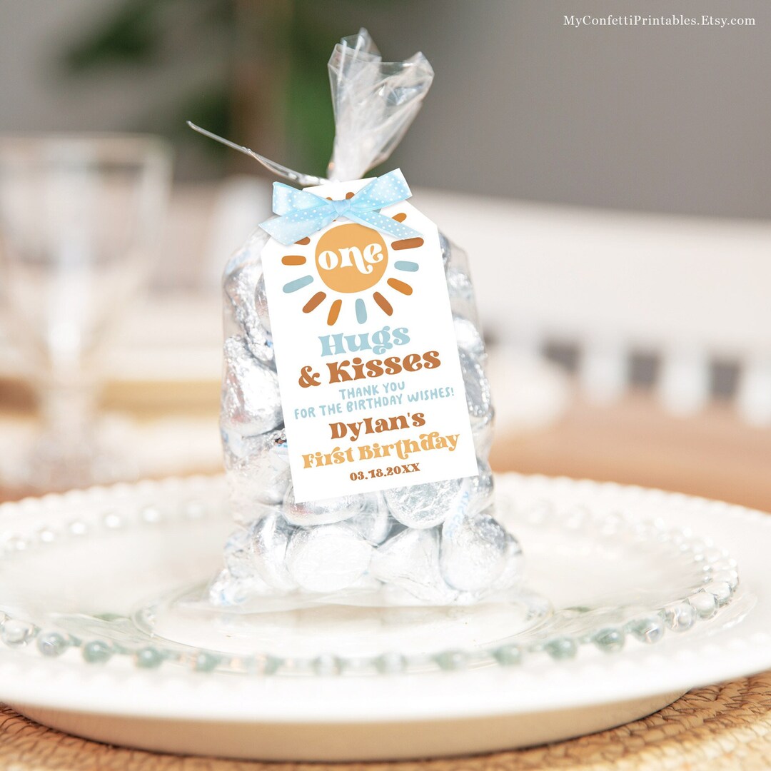 Hug & Kisses Tags, Editable Birthday Favor Tag Template, Sunshine, Sun ...