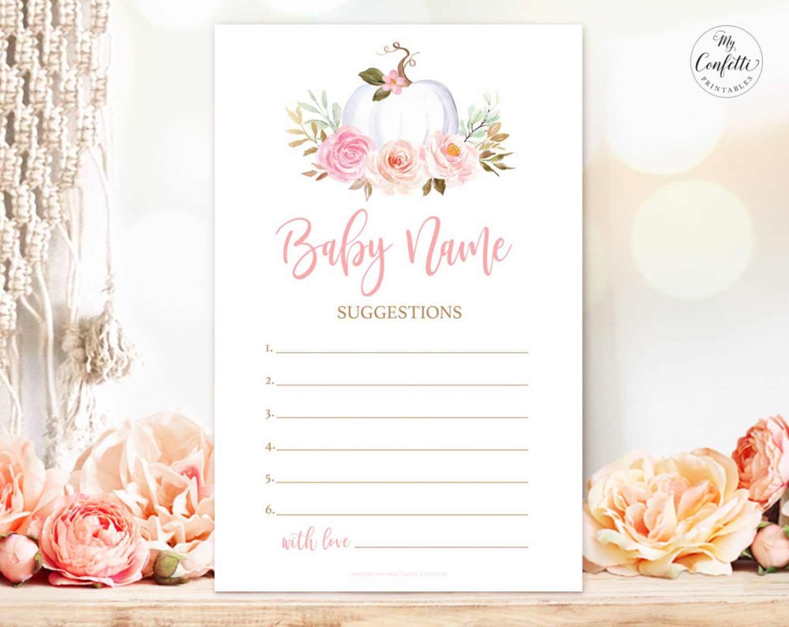 Printable Baby Name Suggestions Sign and Cards, Girl Baby Shower Party ...
