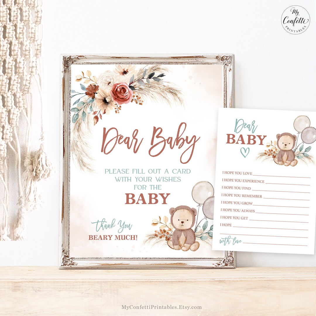 Dear Baby Sign and Cards, Printable Baby Shower Game Sign and Cards ...