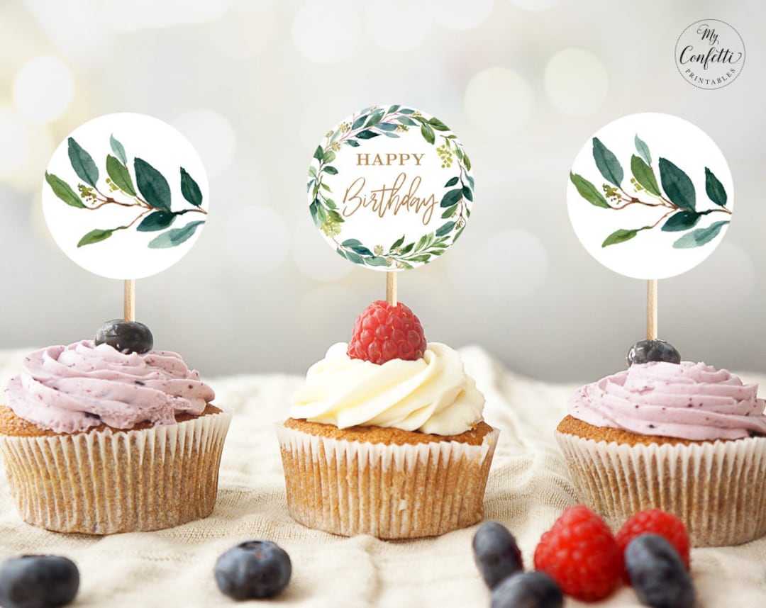 Happy Birthday Cupcake Toppers, Printable Cupcake Toppers, Rustic ...
