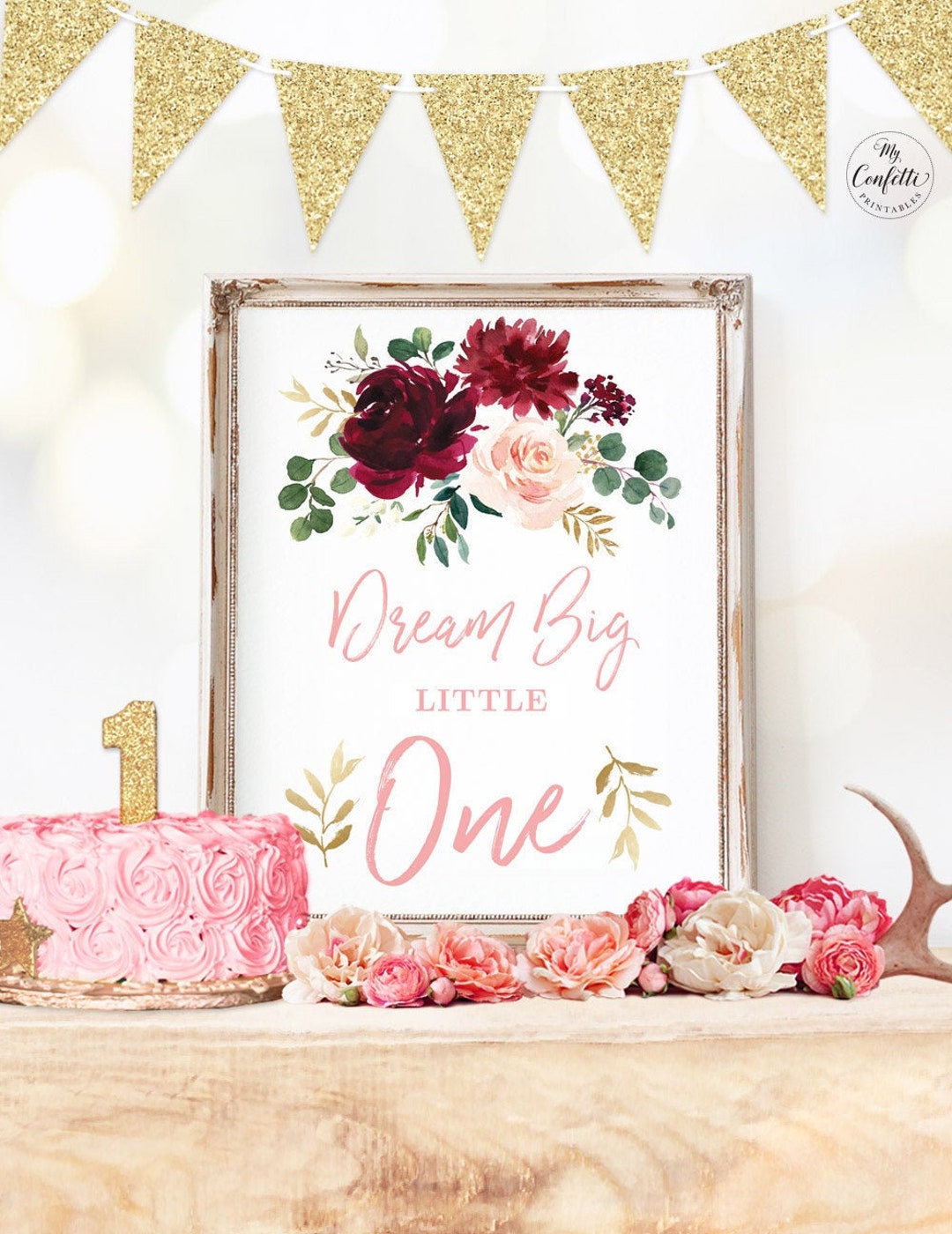 Dream Big Little One Birthday Sign, Baby Girl First Birthday Sign ...