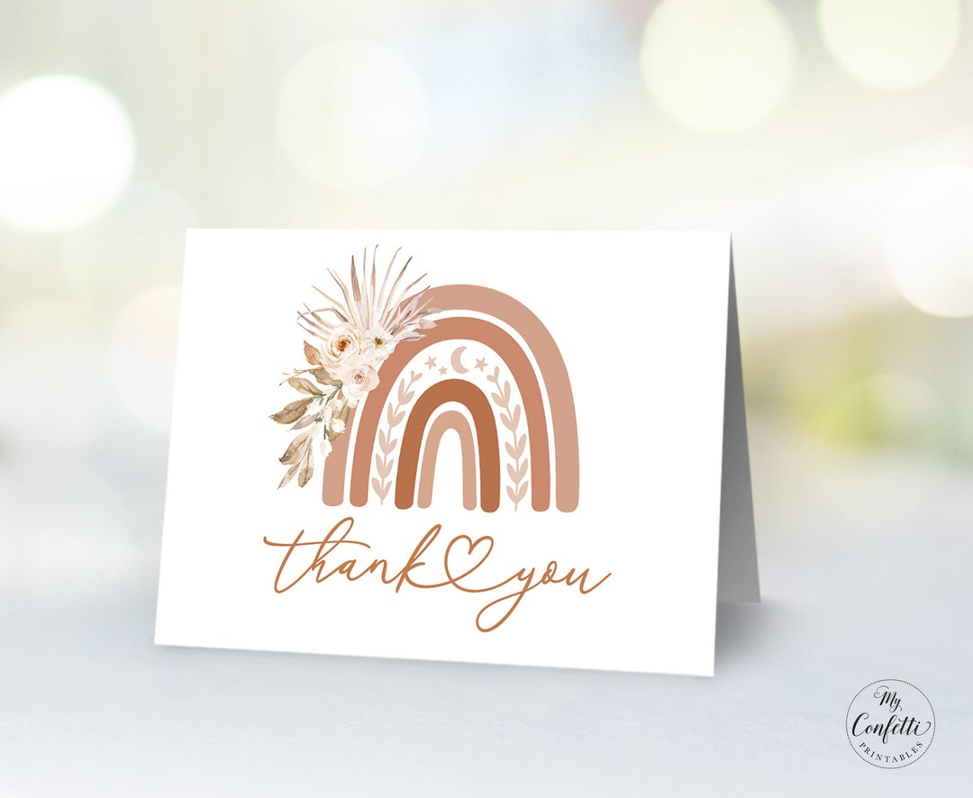 Boho Rainbow Thank You Card, Printable Thank You Cards, Baby Shower ...