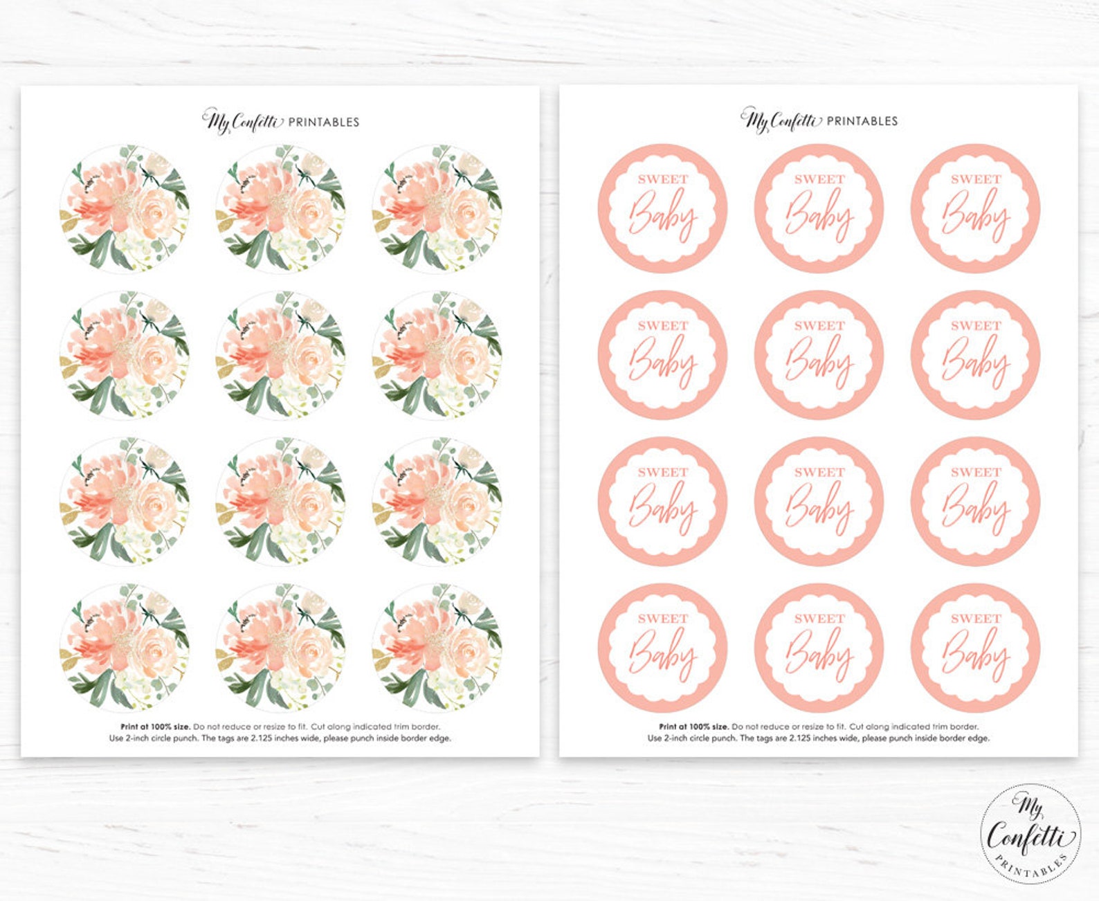 Peach Baby Shower Cupcake Toppers Printable Cupcake Toppers - Etsy