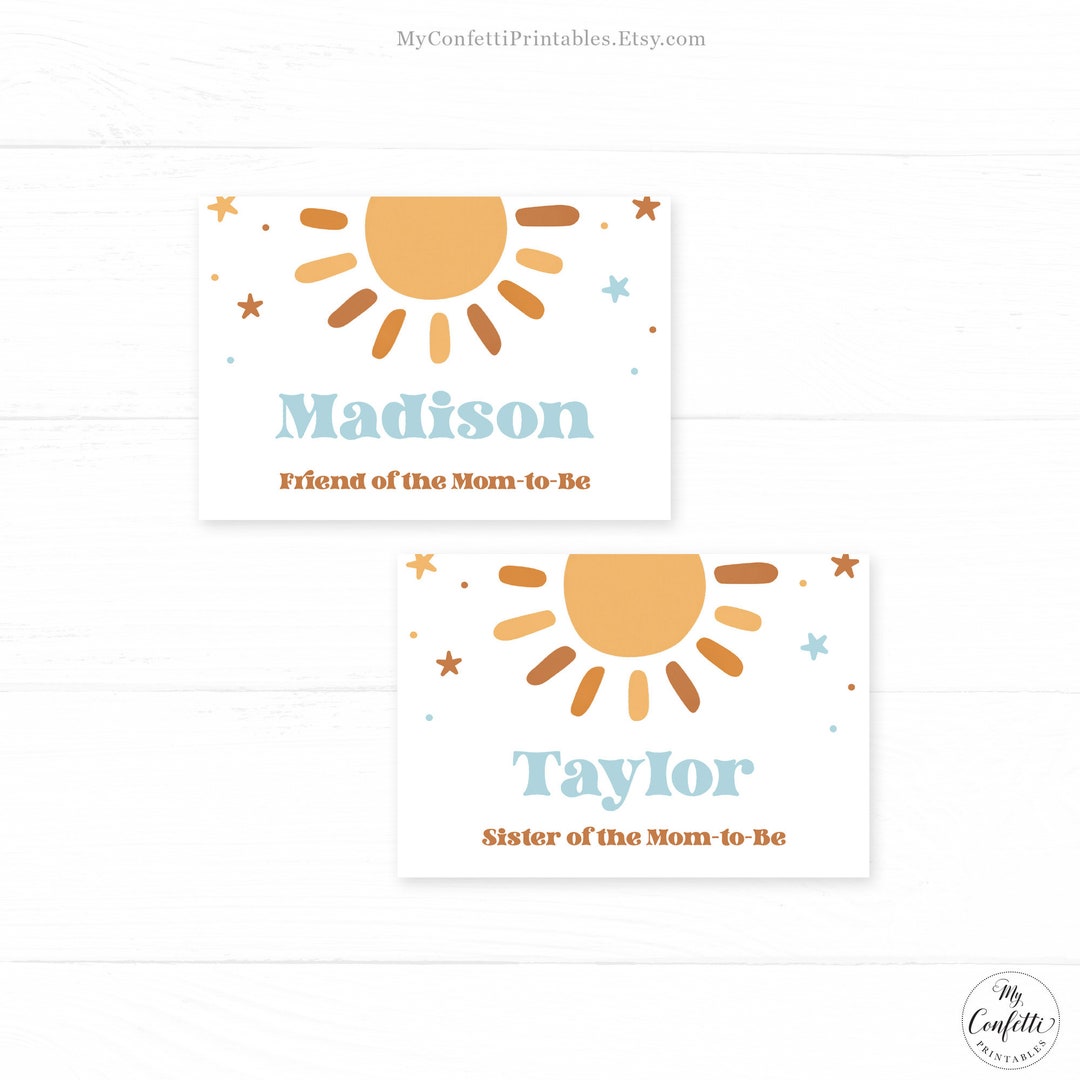 Editable Name Label or Badge Template, Rainbow, Sun, Sunshine, Retro ...