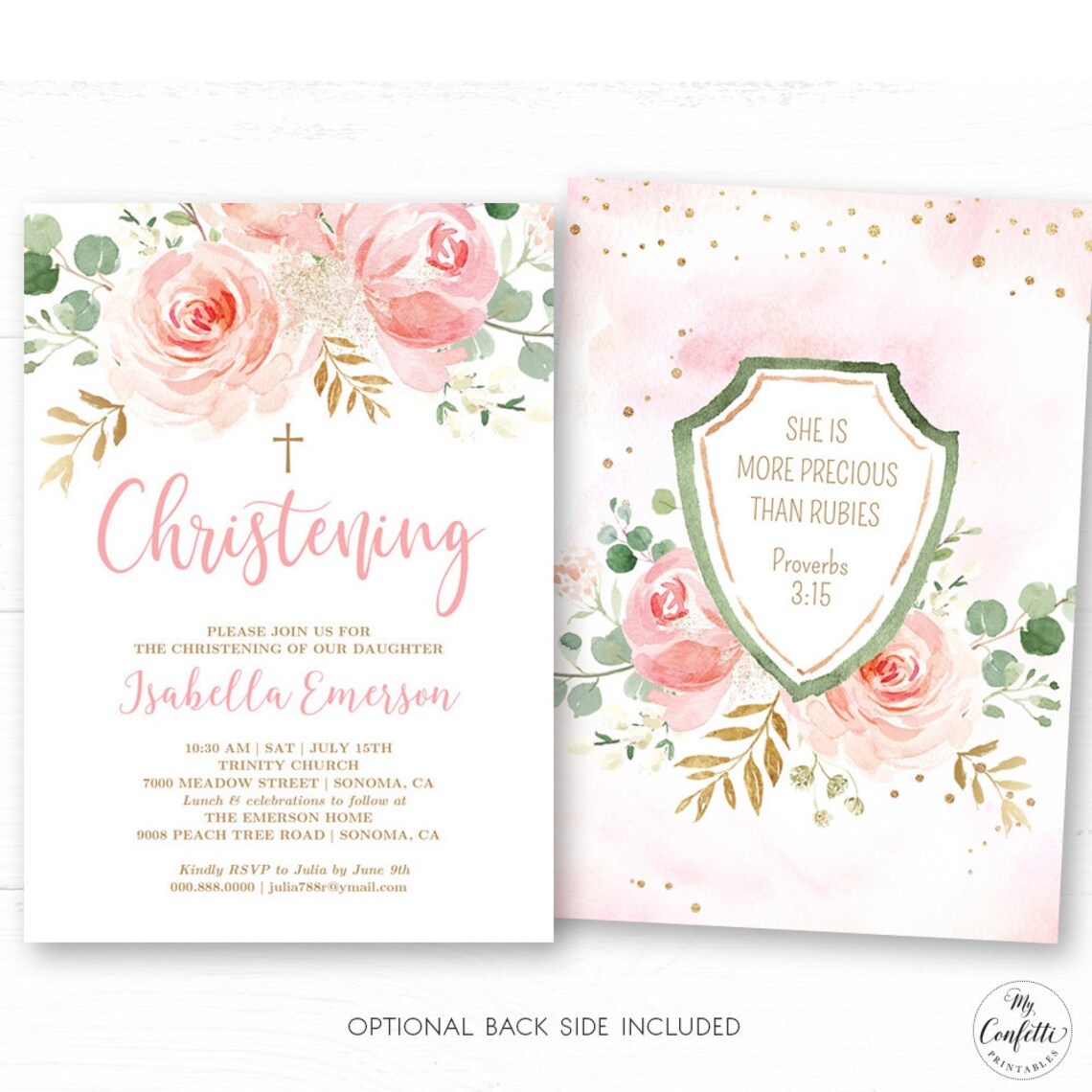 EDITABLE Christening Invitation Template Blush Pink Floral - Etsy