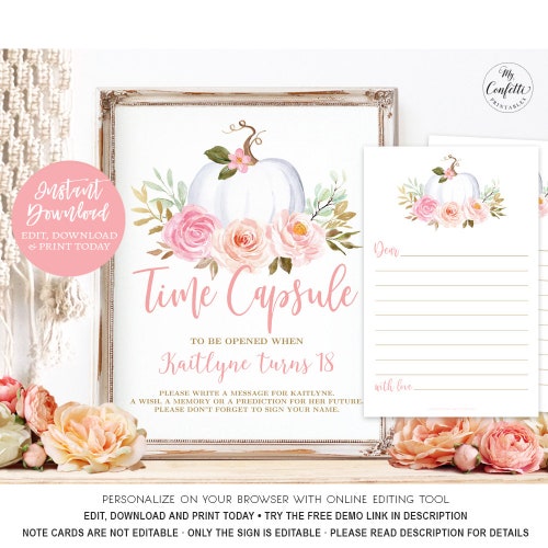 Time Capsule Sign and With Matching Printable Message Cards - Etsy