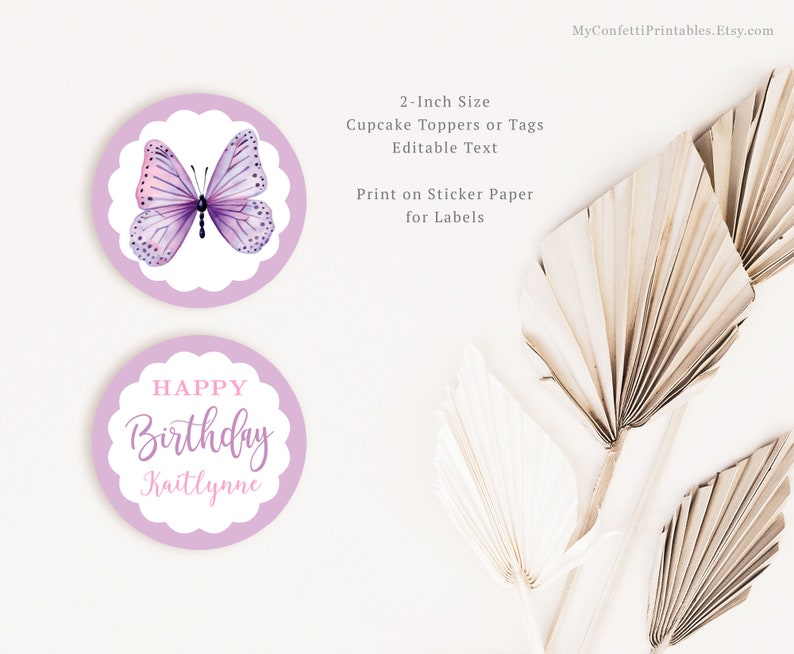 Editable Happy Birthday Cupcake Topper Template, Lavender, Purple ...