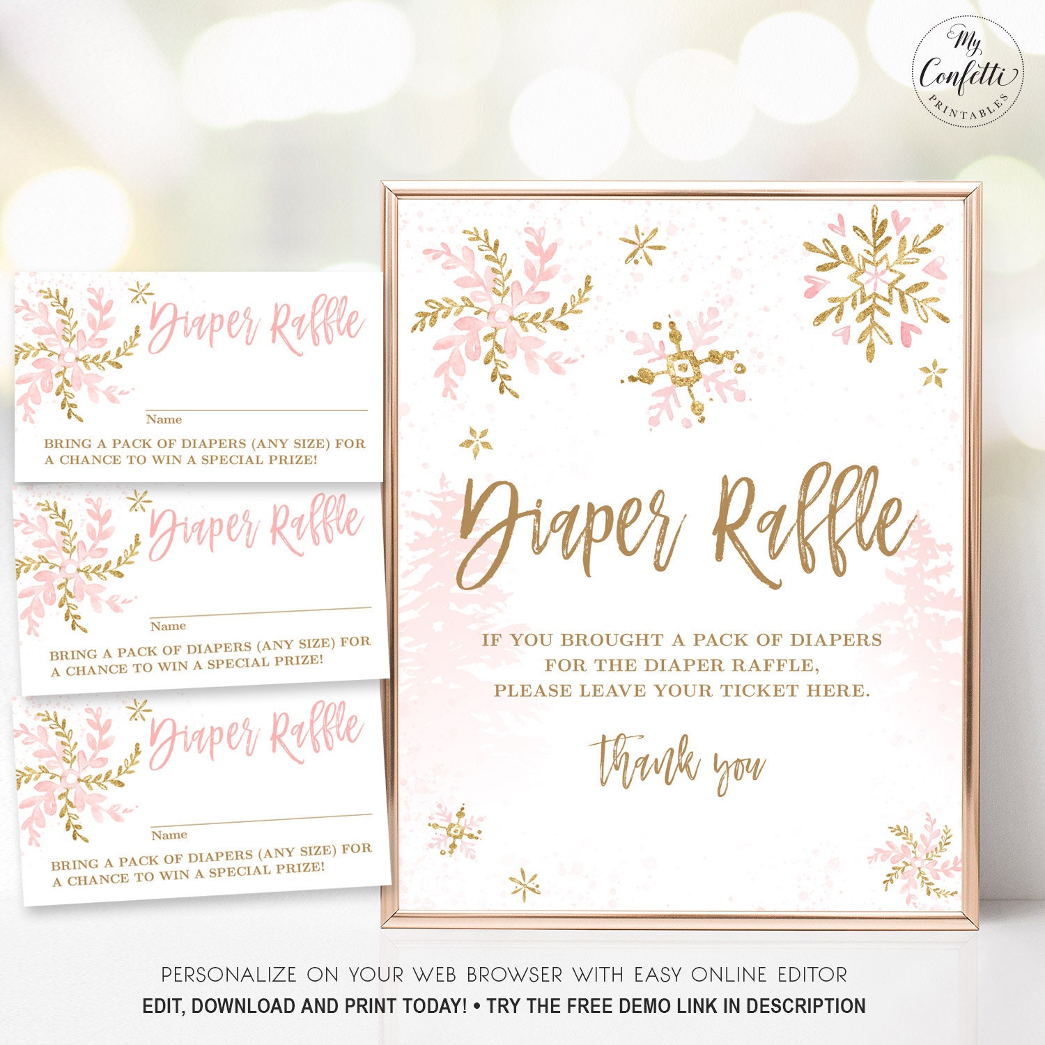 Snowflake Baby Shower Diaper Raffle Sign and Raffle Tickets - Etsy