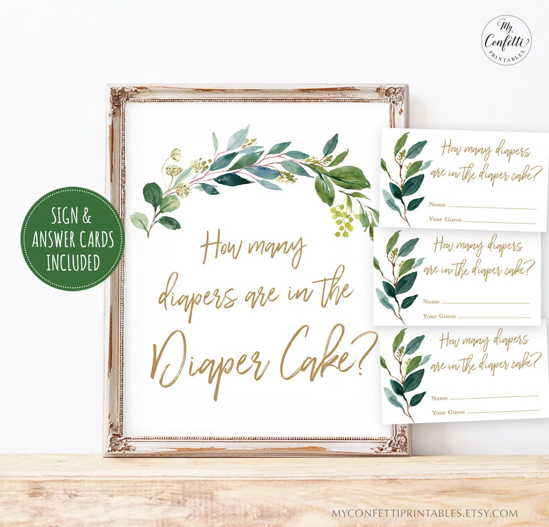 How Many Diapers Are in the Diaper Cake? Sign and Answer Cards ...