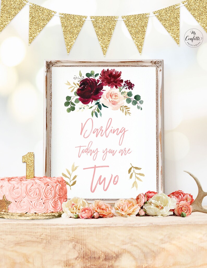 Darling, Today You Are Two Sign, Second Birthday Sign, Printable ...