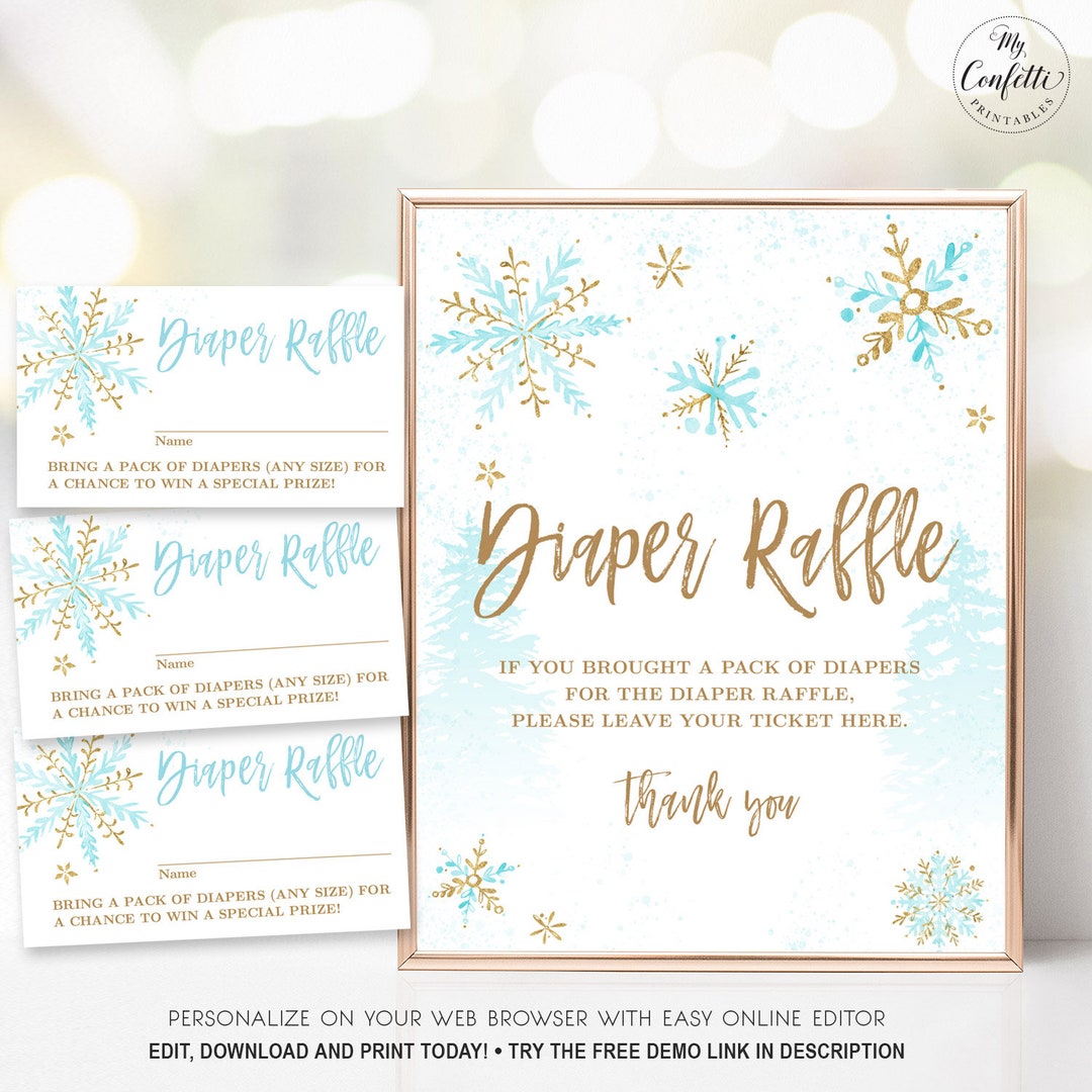 Snowflake Baby Shower Diaper Raffle Sign and Raffle Tickets - Etsy