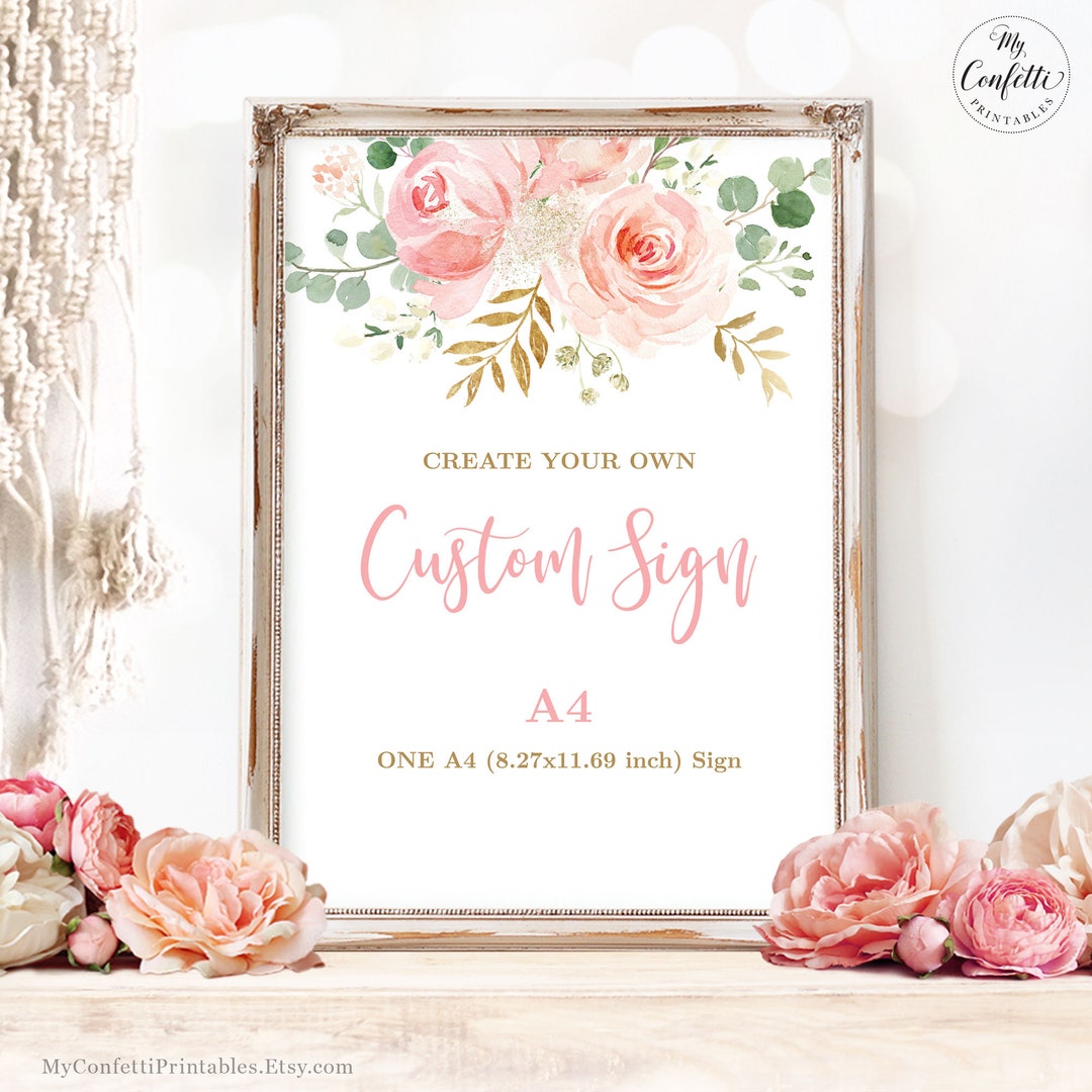 Editable A4 Custom Sign Template for ONE A4 Size Sign, Blush Pink ...