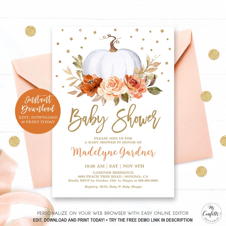 Pumpkin Baby Shower Invitation Bundle Fall Baby Shower | Etsy