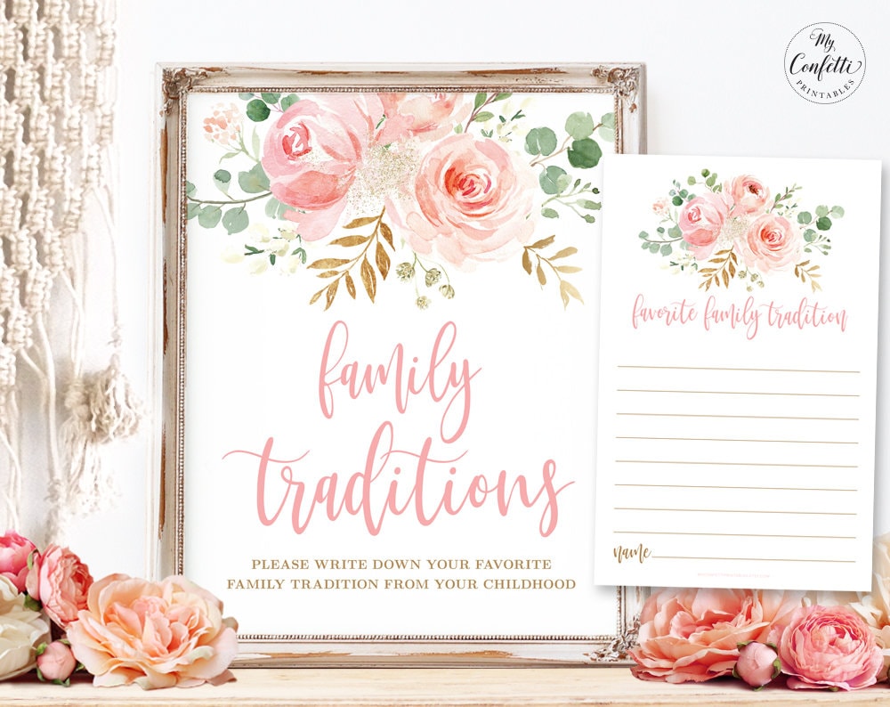Baby Shower Family Traditions Sign and Cards, Printable Baby Shower ...