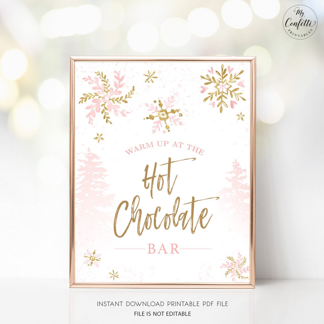 Hot Chocolate Bar Sign, Printable Hot Chocolate Bar Sign, Snowflake ...