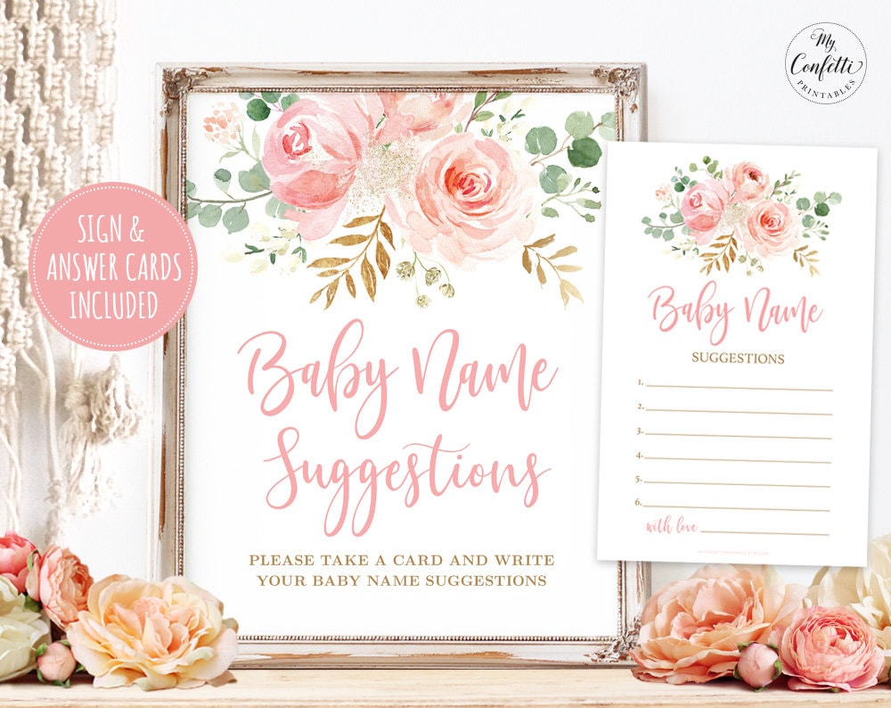 Printable Baby Name Suggestions Sign and Cards Blush Pink | Etsy