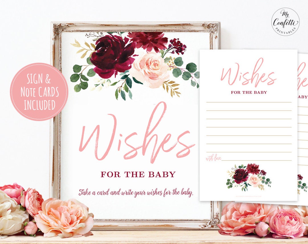 Wishes for Baby Sign and Note Cards, Printable Baby Shower Wishes for ...