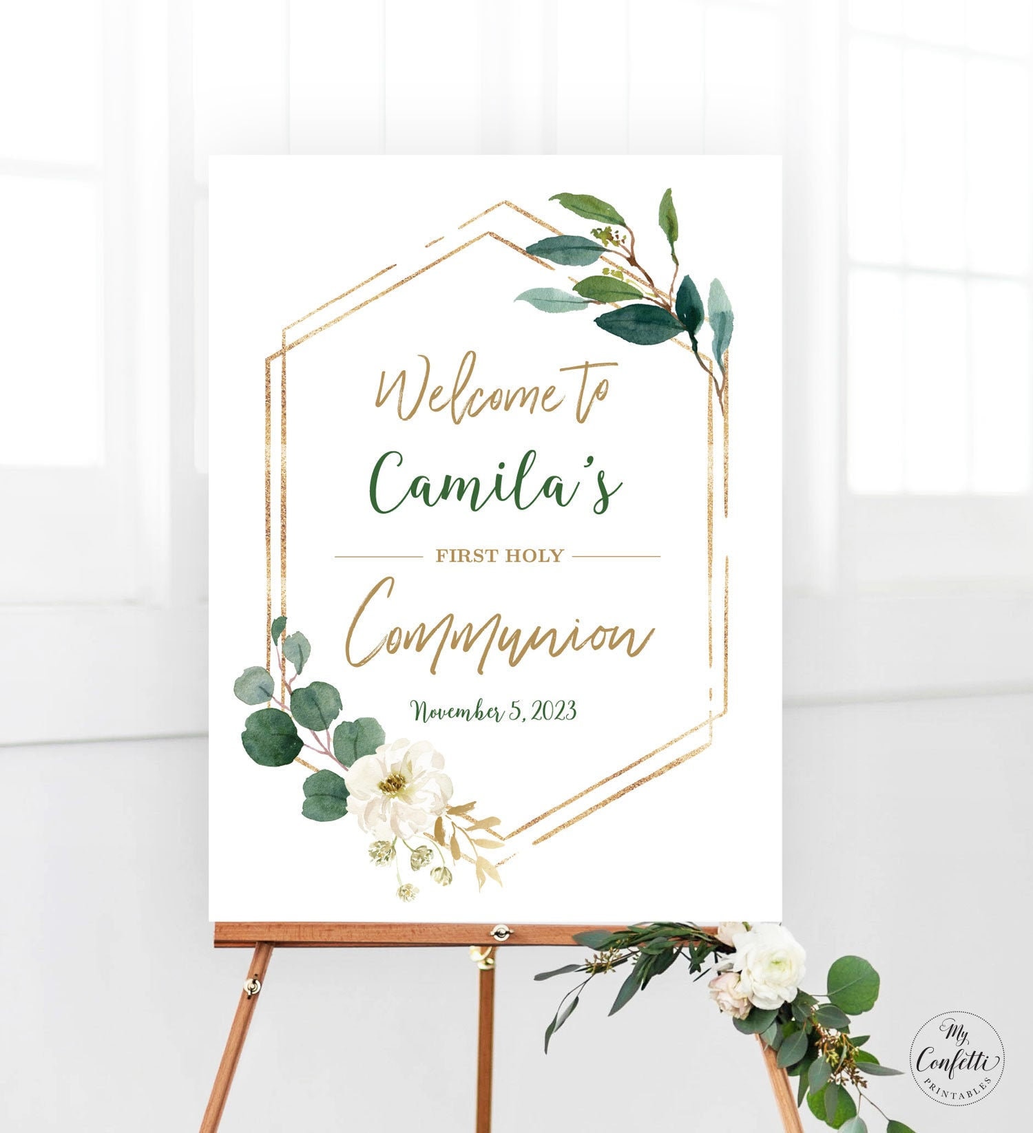 First Holy Communion Welcome Sign, Editable Greenery Communion Sign ...