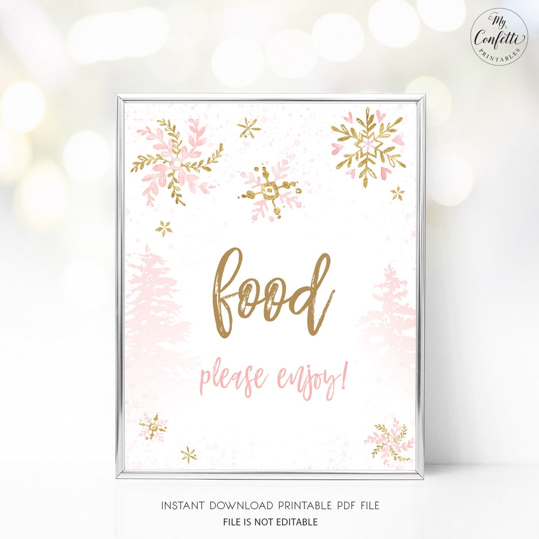 Winter Baby Shower Food Sign, Printable Birthday Food Sign, Food Table ...