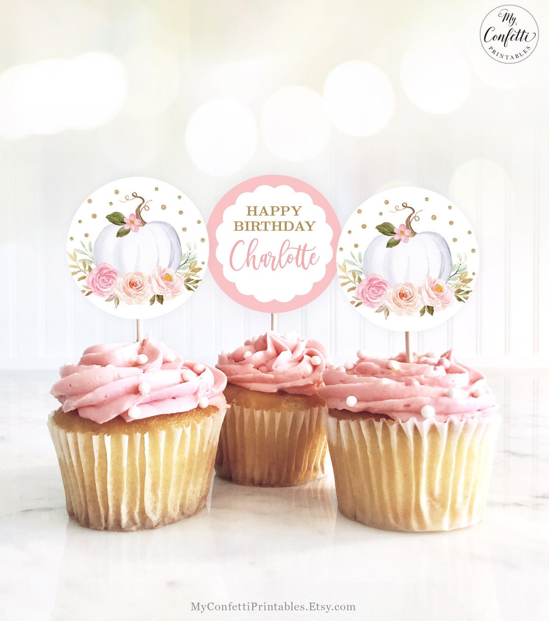 Editable ANY AGE Birthday Cupcake Topper Template, Printable Pumpkin ...