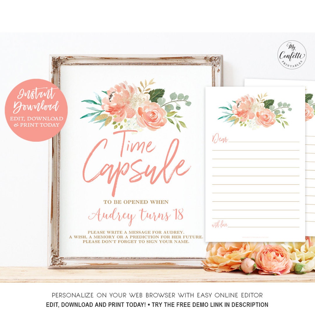 Time Capsule Sign and With Matching Printable Message Cards, EDITABLE ...