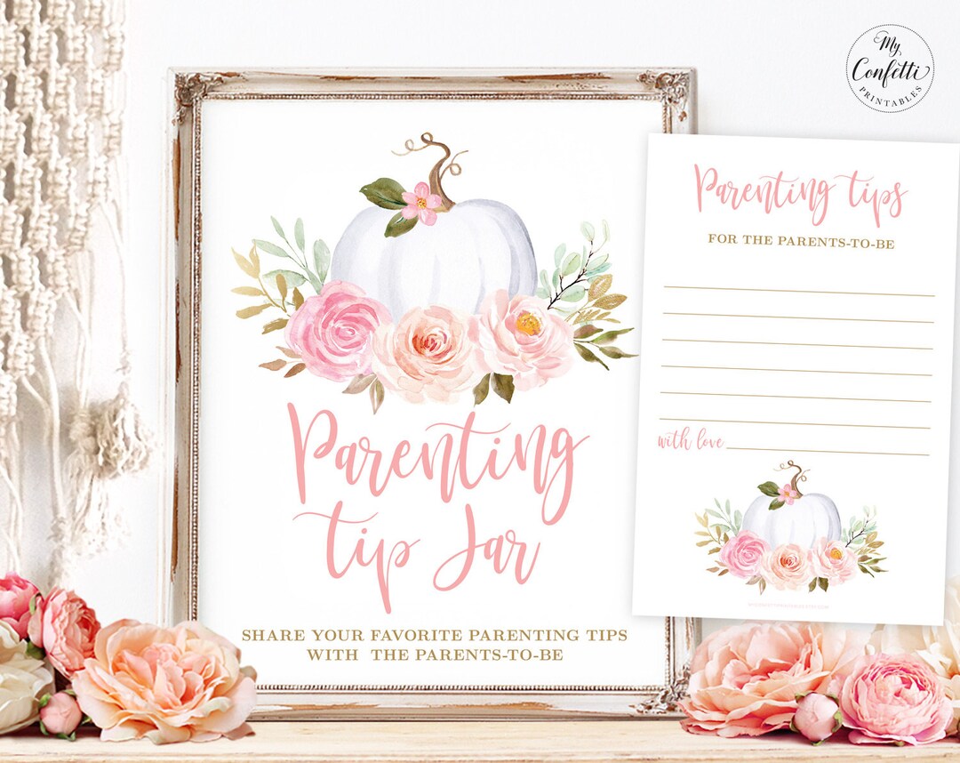 Parenting Tip Jar Sign and Note Cards, Printable Baby Shower Parenting ...