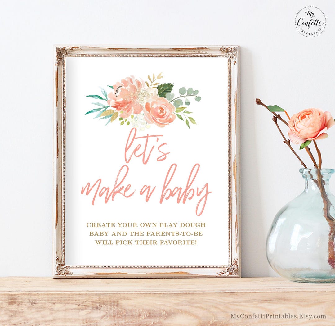 Let's Make A Baby Game Sign, Printable Baby Shower Game Sign, Peach ...