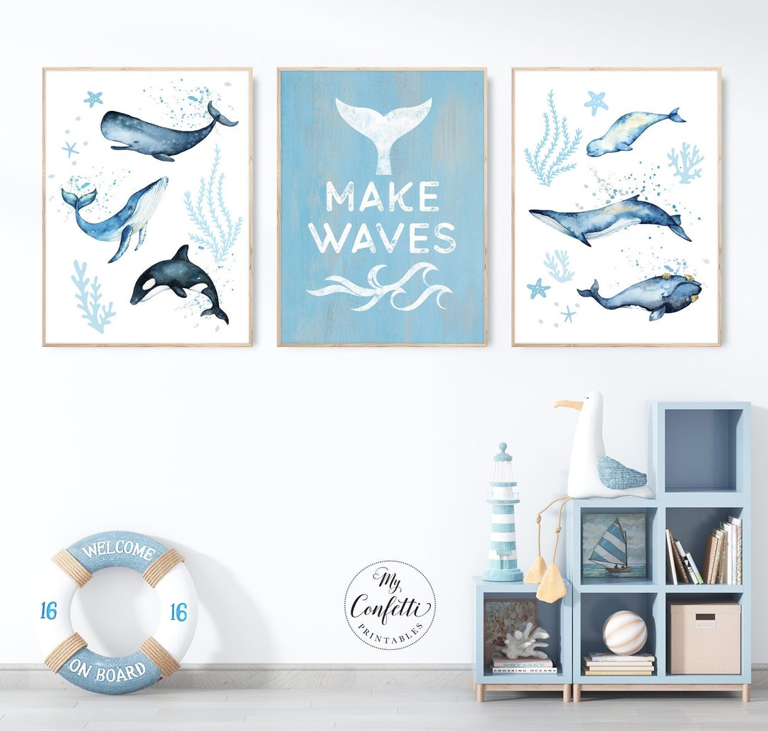 Printable Whale Wall Art, Make Waves, Coastal, Nautical, Beach, Ocean ...