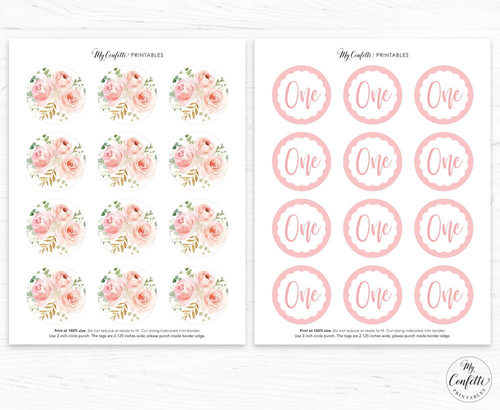 Pink First Birthday Cupcake Toppers, Printable One Cupcake Toppers ...