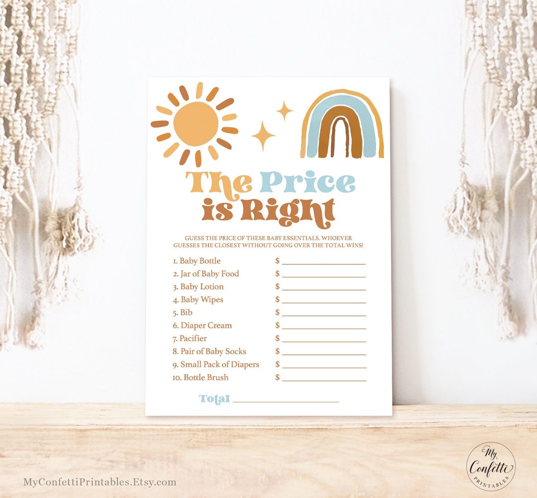 The Price is Right Game, Printable Baby Shower Game Cards, Sunshine ...