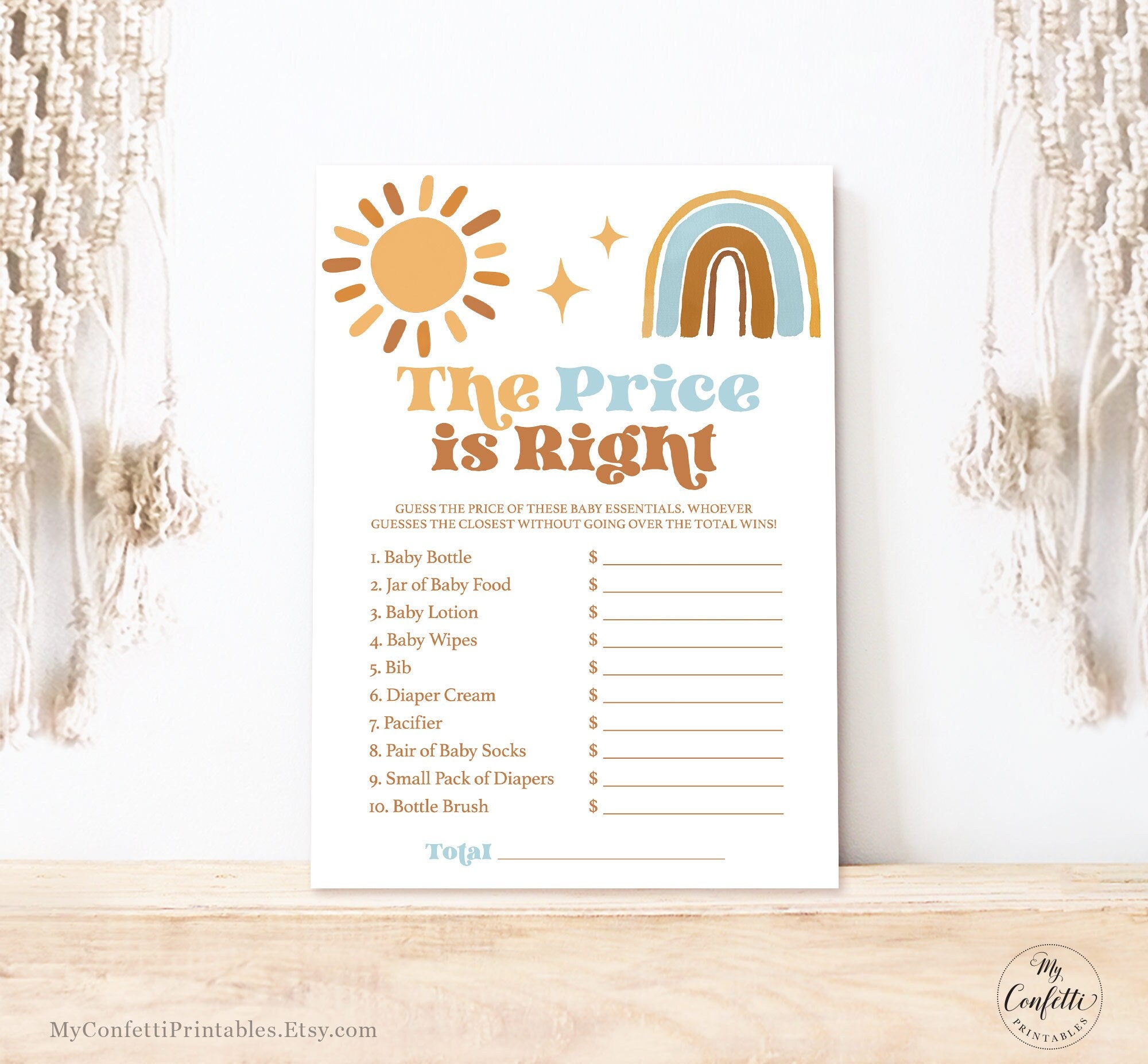 The Price is Right Game, Printable Baby Shower Game Cards, Sunshine ...