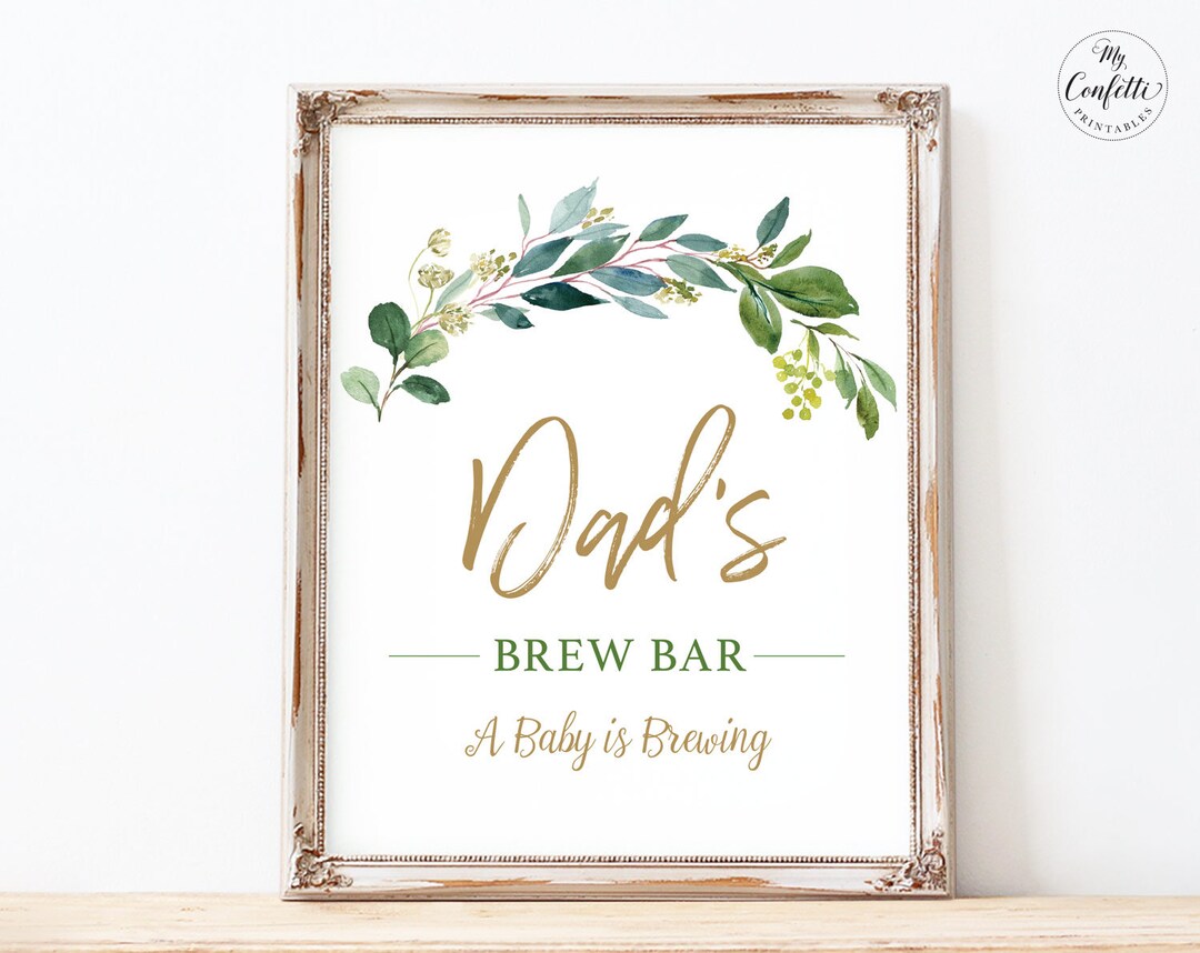 Dad's Brew Bar Sign, Printable Beer Bar Sign, Greenery, Baby Shower ...
