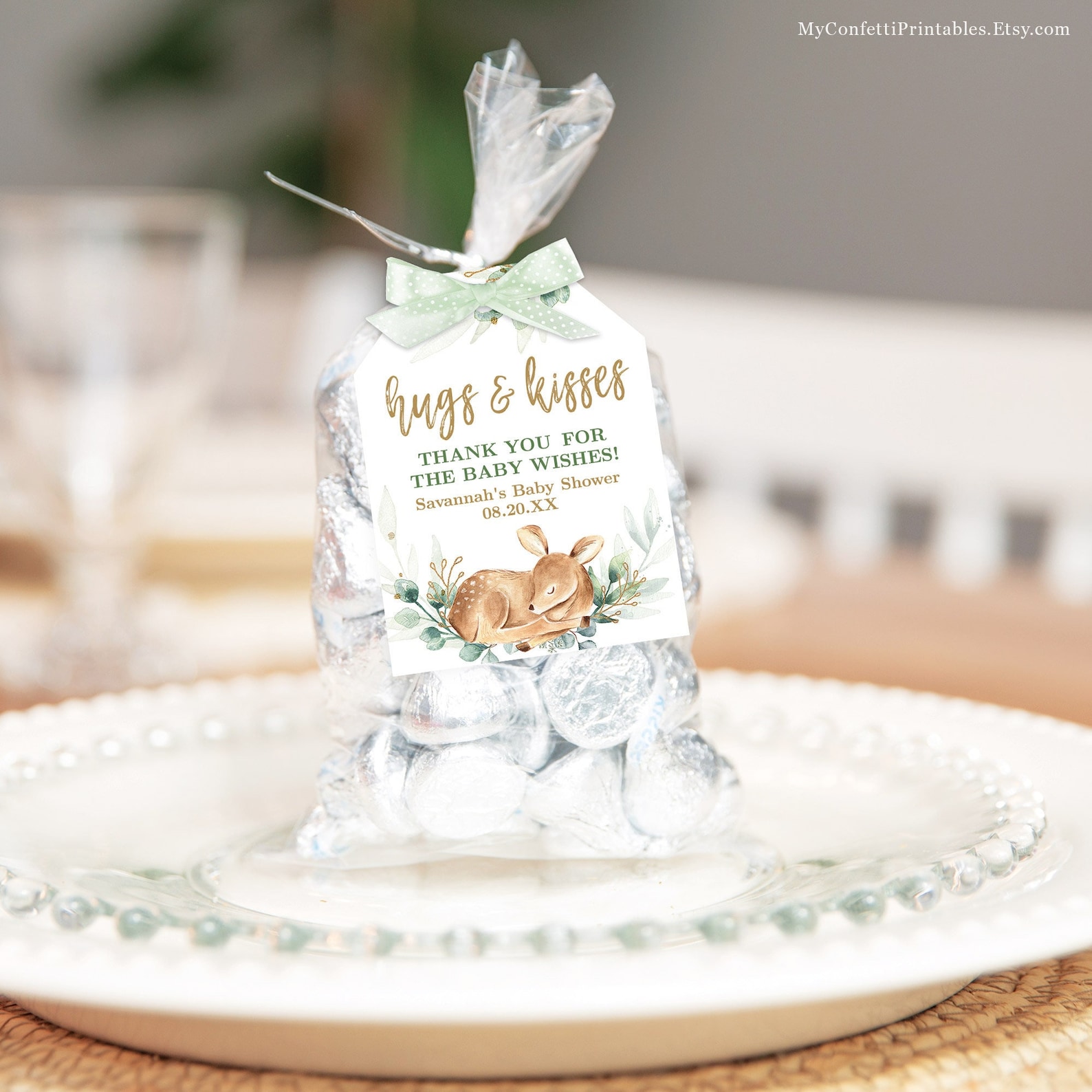 Hugs & Kisses Baby Shower Favor Tag, Baby Shower Thank You Favor Tag ...