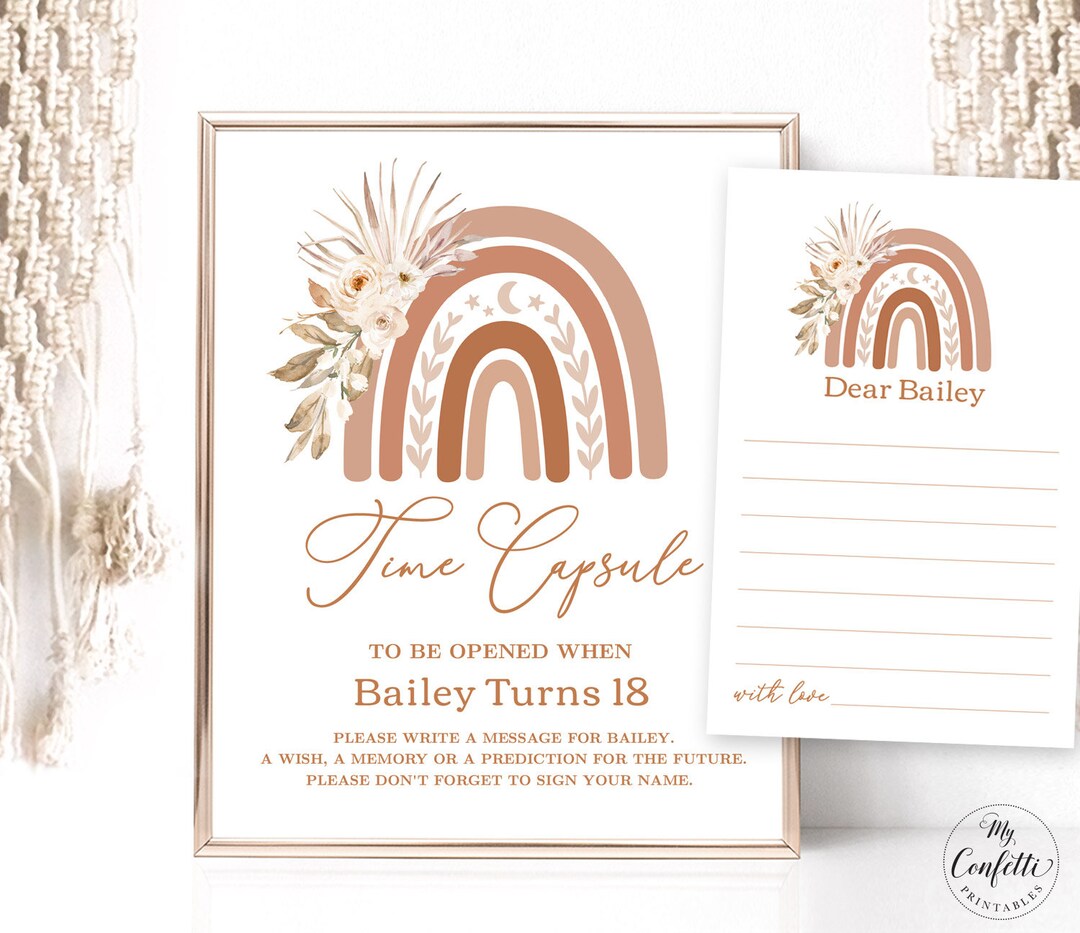 Time Capsule Sign and Message Cards, Editable Birthday Time Capsule ...