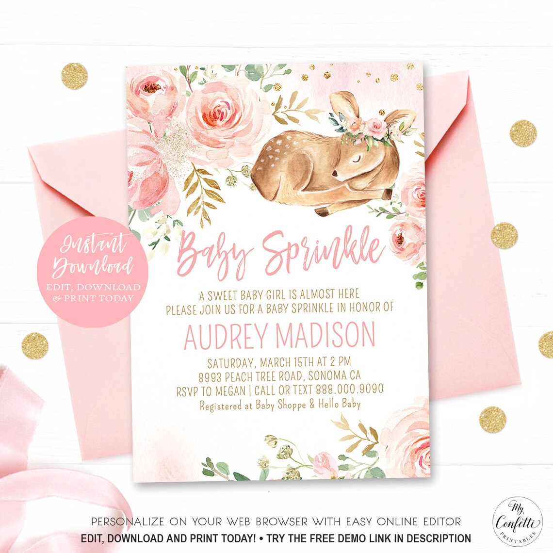 Girl Baby Sprinkle Invitation, Printable Baby Sprinkle Invitation ...